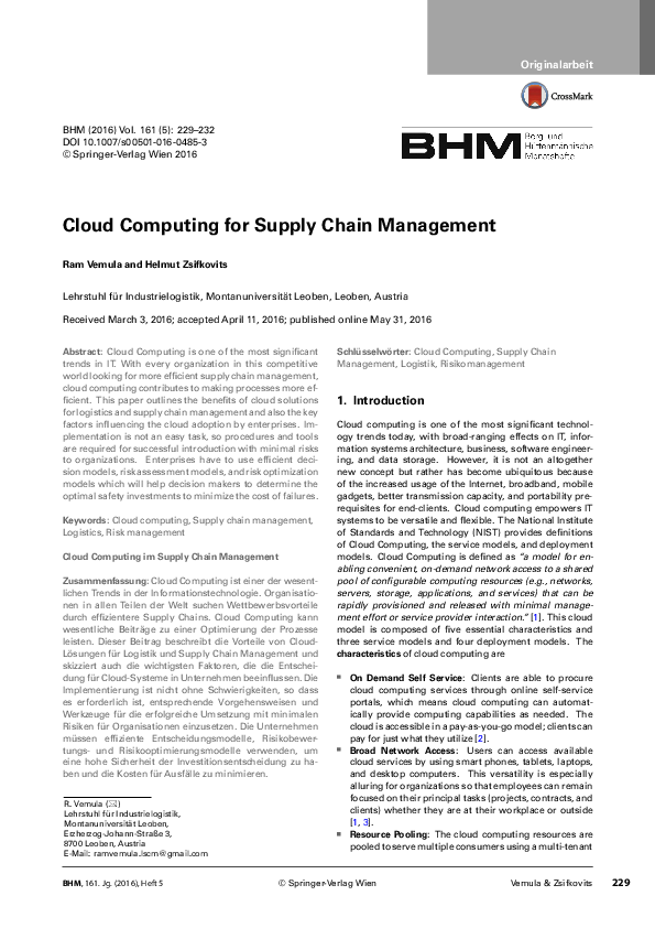 (PDF) Cloud Computing im Supply Chain Management