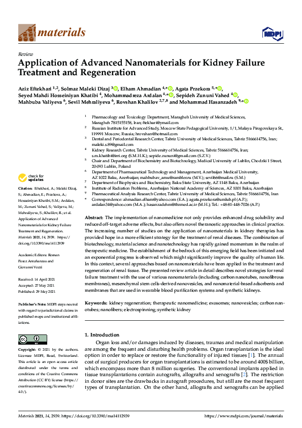 (PDF) Application of Advanced Nanomaterials for Kidney Failure Treatment and Regeneration