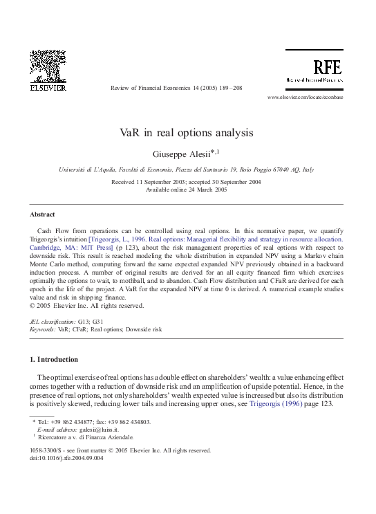 (PDF) VaR in Real Options Analysis
