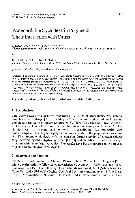 (PDF) Water soluble cyclodextrin polymers: Their interaction with drugs
