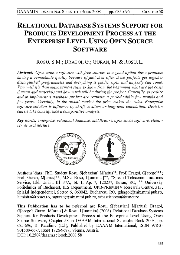 (PDF) Relational Database Systems Support for Products Development Process at the Enterprise ...