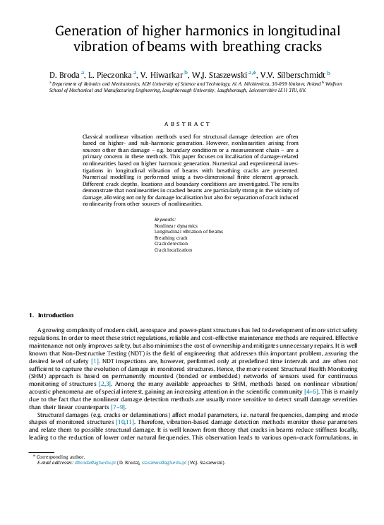 (PDF) Generation of higher harmonics in longitudinal vibration of beams with breathing cracks