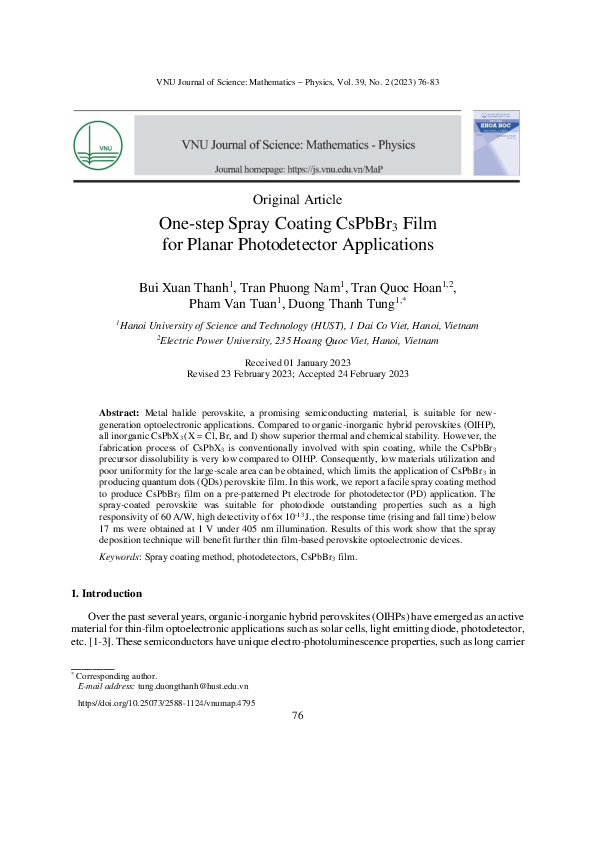 (PDF) One-step Spray coating CsPbBr3 film for planar photodetector ...