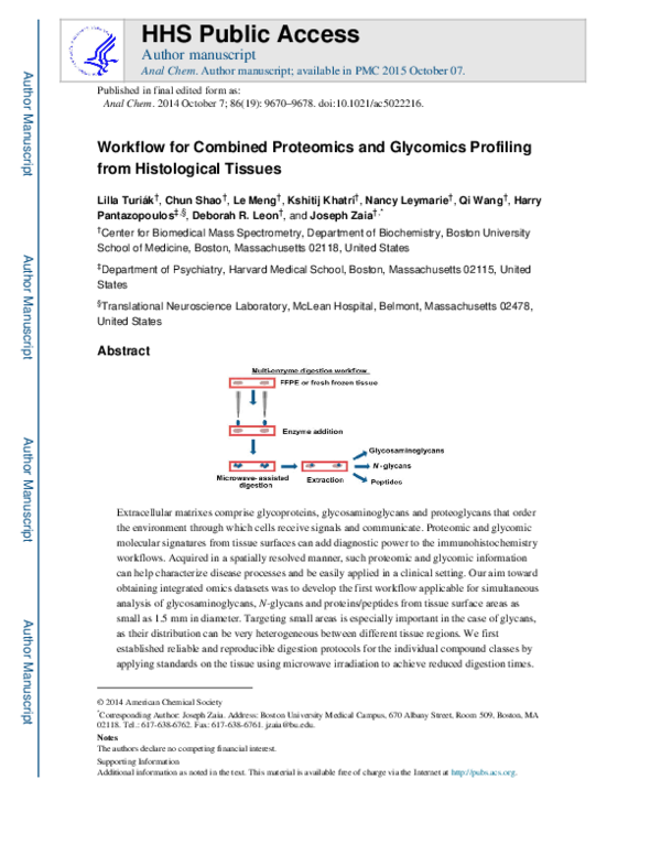 (PDF) Workflow for Combined Proteomics and Glycomics Profiling from Histological Tissues