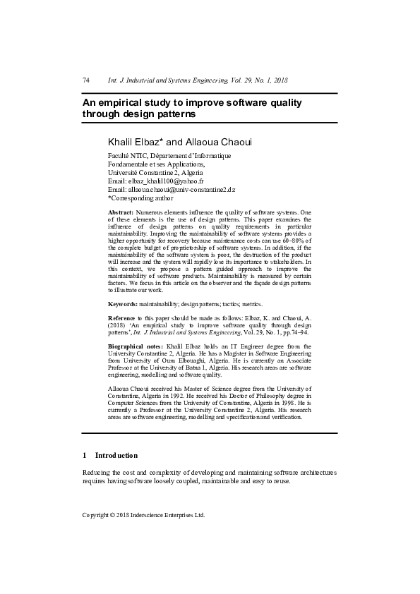 (PDF) An empirical study to improve software quality through design patterns