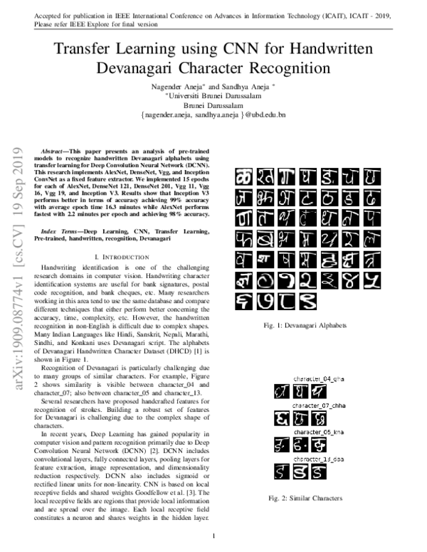 (PDF) Transfer Learning using CNN for Handwritten Devanagari Character ...