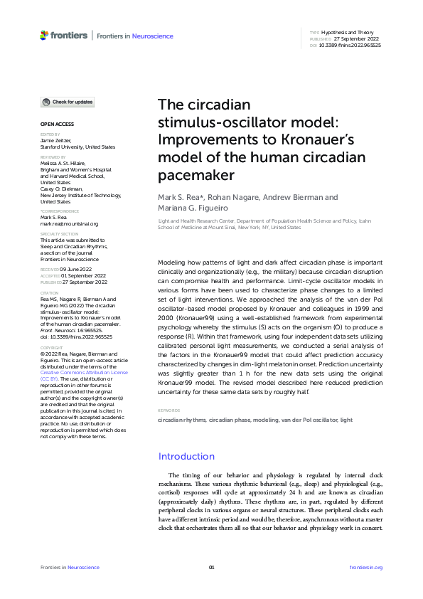(PDF) The circadian stimulus-oscillator model: Improvements to Kronauer ...