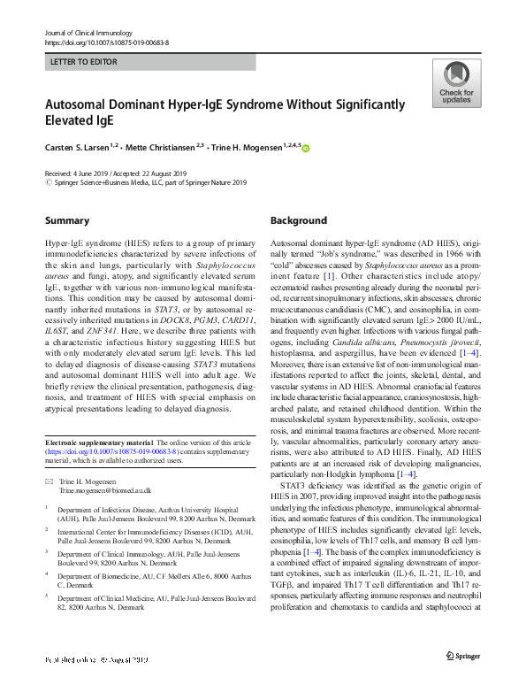 (PDF) Autosomal Dominant Hyper-IgE Syndrome Without Significantly ...