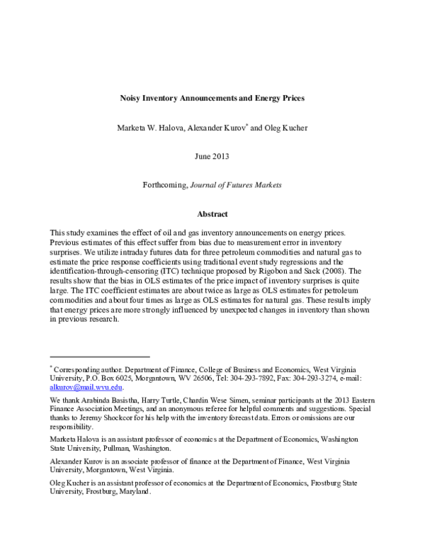 (PDF) Noisy Inventory Announcements and Energy Prices