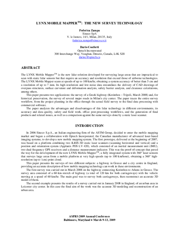 (PDF) Lynx Mobile Mapper TM : The New Survey Technology