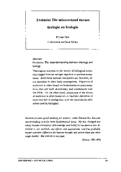 (PDF) Evolusie: Die misverstand tussen teologie en biologie