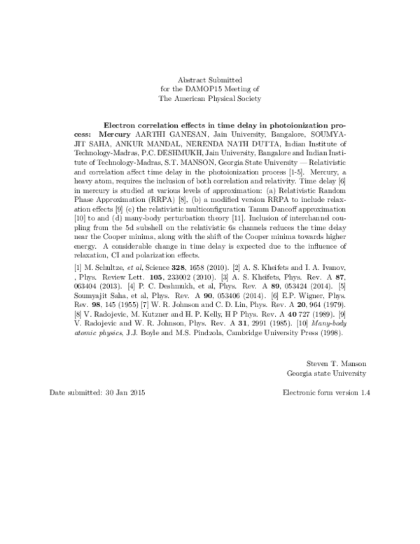 Pdf Electron Correlation Effects In Time Delay In Photoionization