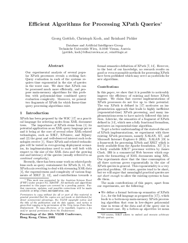(PDF) Efficient algorithms for processing XPath queries