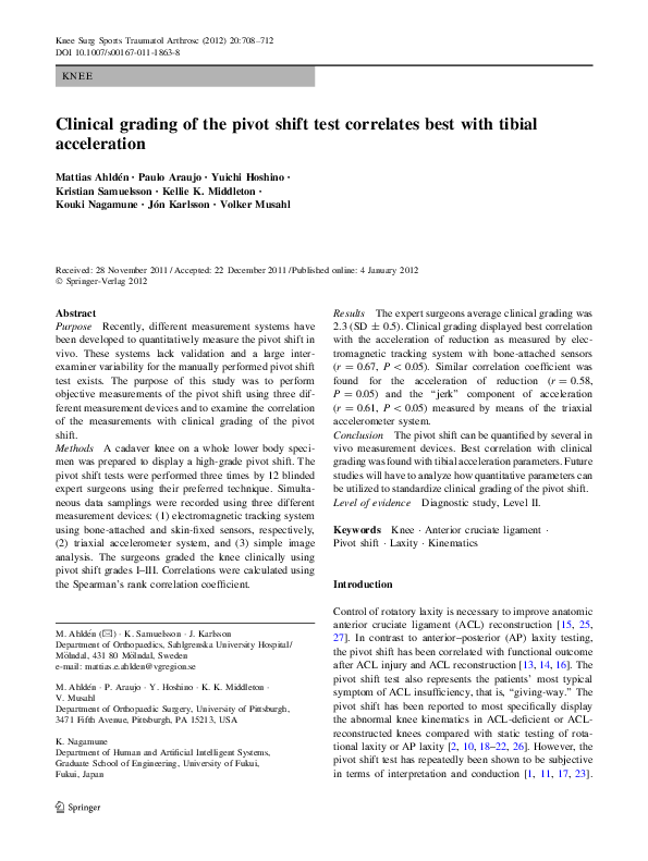 (PDF) Clinical grading of the pivot shift test correlates best with ...