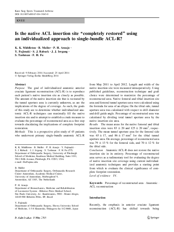 (PDF) Is the native ACL insertion site “completely restored” using an ...