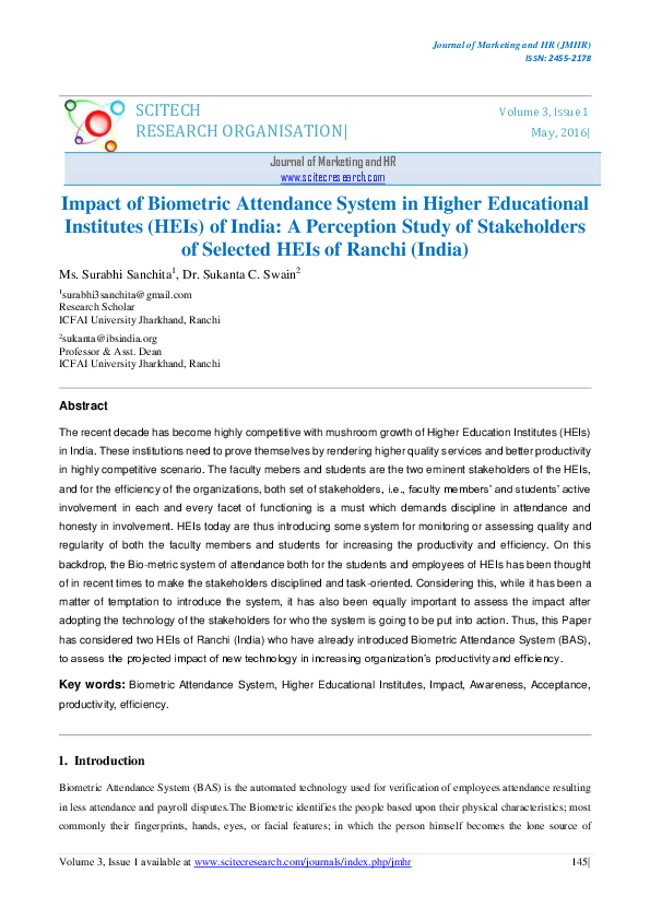 (PDF) Impact of Biometric Attendance System in Higher Educational ...