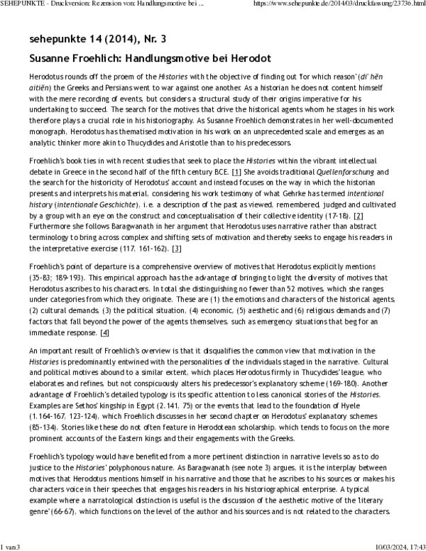 (PDF) Review of S. Froehlich, Handlungsmotive bei Herodot Ausgabe