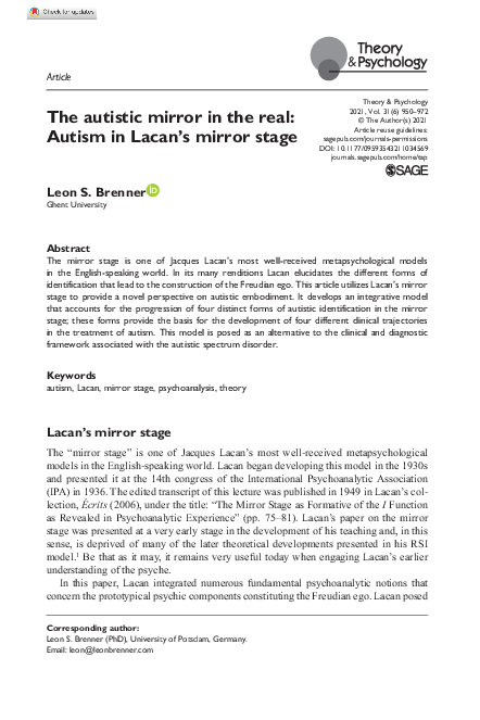 (PDF) The autistic mirror in the real: Autism in Lacan’s mirror stage