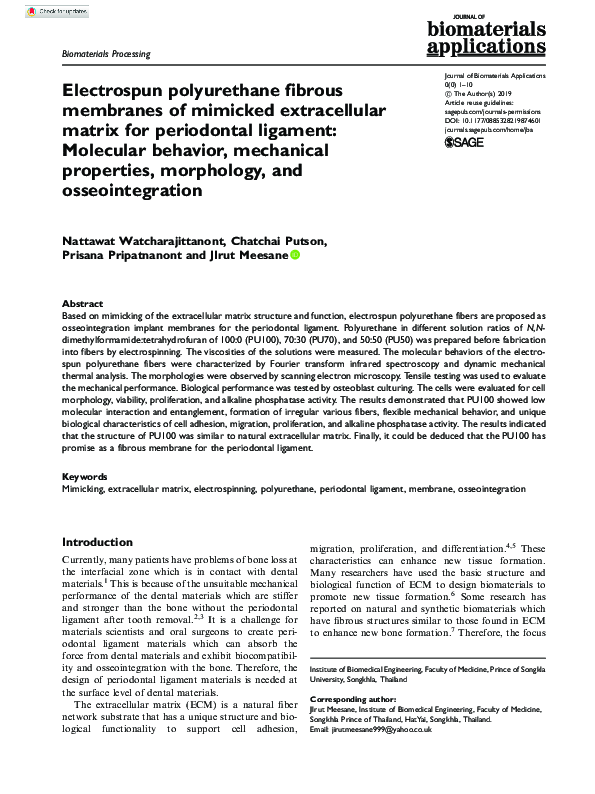 (PDF) Electrospun polyurethane fibrous membranes of mimicked extracellular matrix for ...