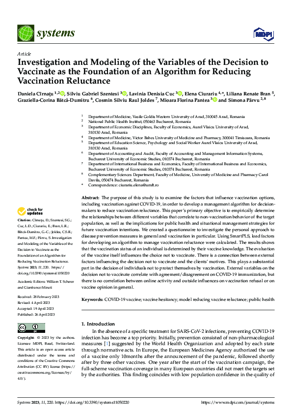 (PDF) Investigation and Modeling of the Variables of the Decision to Vaccinate as the Foundation ...