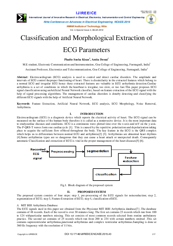 (PDF) Classification and Morphological Extraction of ECG Parameters | Amita Dessai - Academia.edu