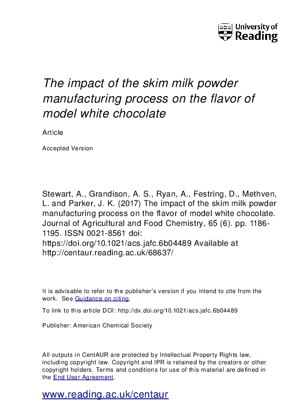 (PDF) Impact of the Skim Milk Powder Manufacturing Process on the ...