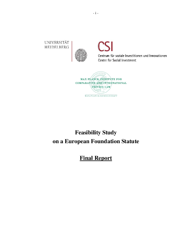 (PDF) Feasibility study on a European foundation statute: final report