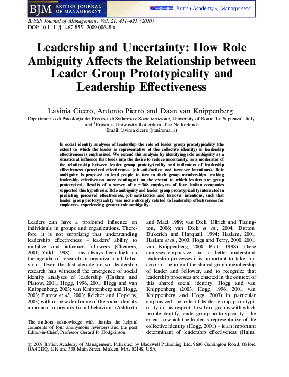 (PDF) Leadership and Uncertainty: How Role Ambiguity Affects the ...