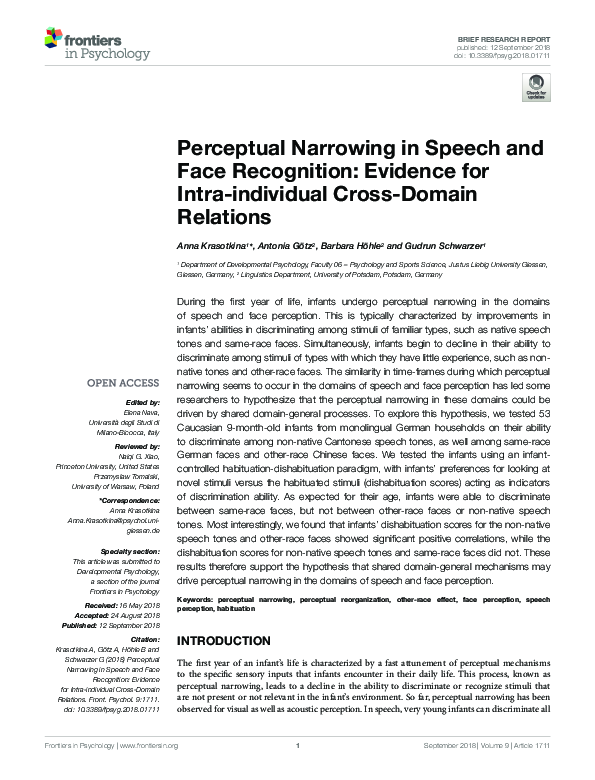 (PDF) Perceptual Narrowing in Speech and Face Recognition: Evidence for ...