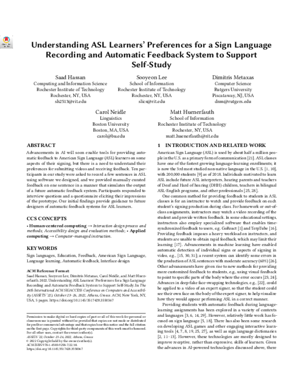 (PDF) Understanding ASL Learners’ Preferences for a Sign Language ...