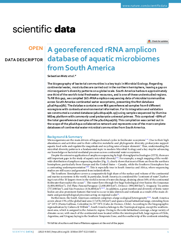 (PDF) A georeferenced rRNA amplicon database of aquatic microbiomes ...