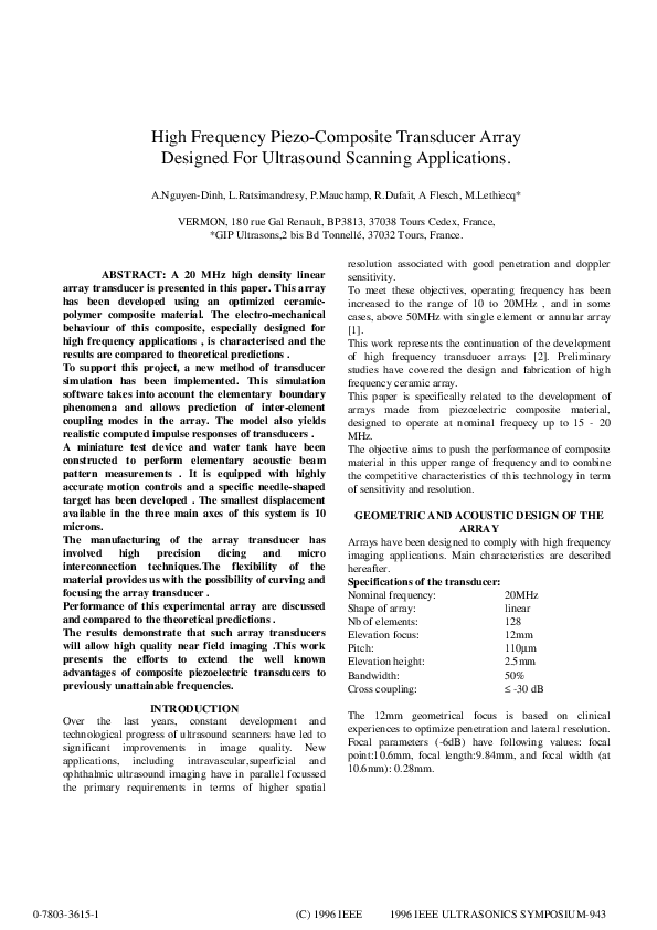 (PDF) High frequency piezo-composite transducer array designed for ultrasound scanning applications