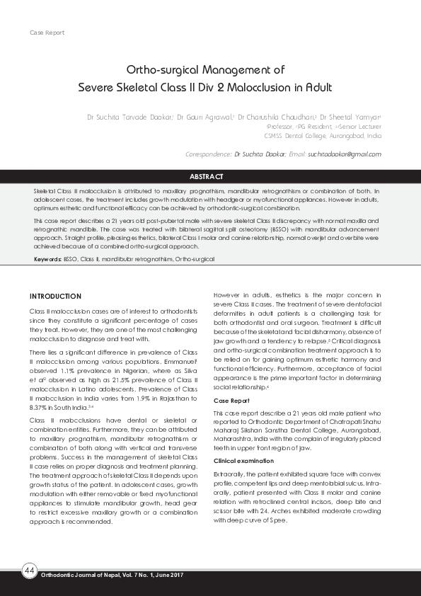 (PDF) Ortho-surgical Management of Severe Skeletal Class II Div 2 ...