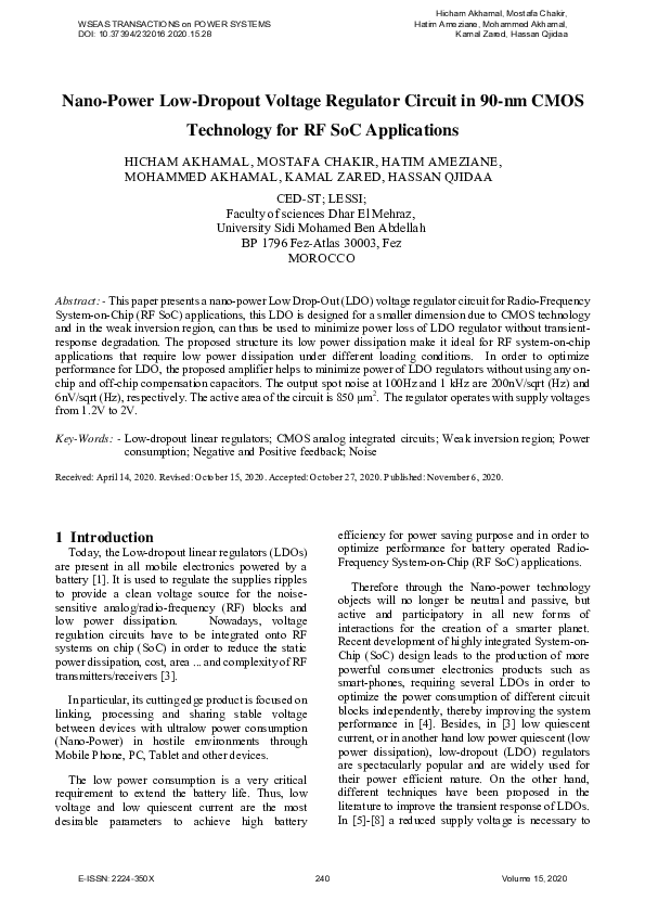 (PDF) Nano-Power Low-Dropout Voltage Regulator Circuit in 90-nm CMOS Technology for RF SoC ...