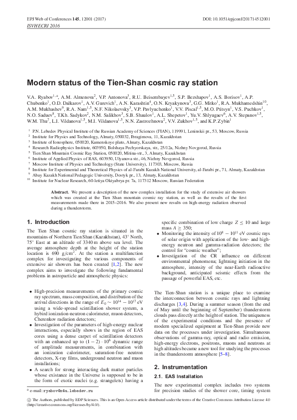 (PDF) Modern status of the Tien-Shan cosmic ray station | Marina Vildanova - Academia.edu
