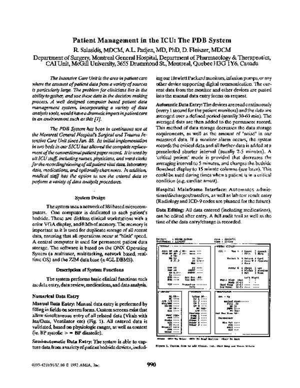 (PDF) Patient management in the ICU: the PDB System