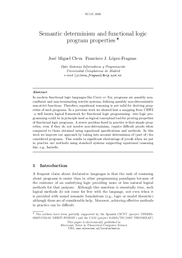(PDF) Semantic Determinism and Functional Logic Program Properties