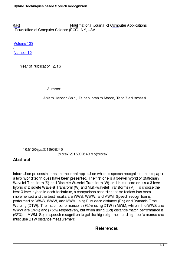 (PDF) Hybrid Techniques based Speech Recognition | Tariq Ziad - Academia.edu