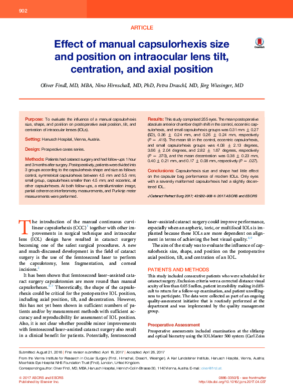 (PDF) Effect of manual capsulorhexis size and position on intraocular ...