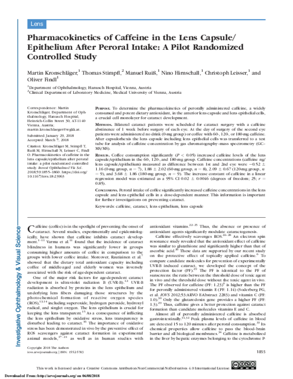 (PDF) Pharmacokinetics of Caffeine in the Lens Capsule/Epithelium After ...