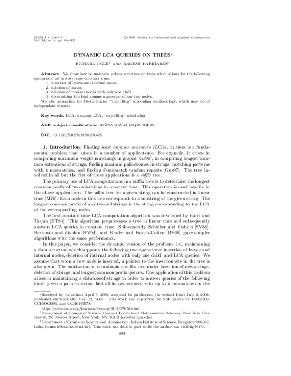 (PDF) Dynamic LCA Queries on Trees
