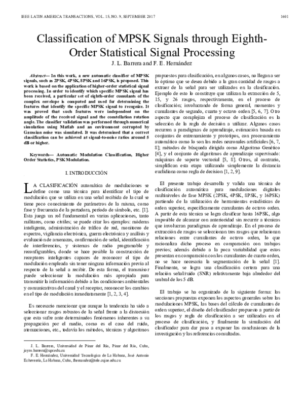 Pdf Classification Of Mpsk Signals Through Eighth Order Statistical
