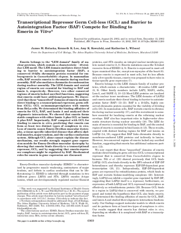 (PDF) Transcriptional Repressor Germ Cell-less (GCL) and Barrier to ...