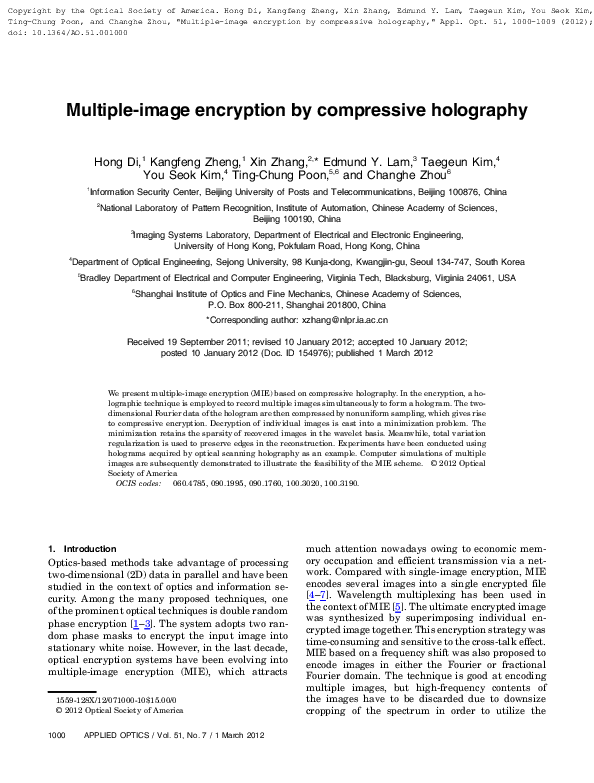 (PDF) Multiple-image encryption by compressive holography
