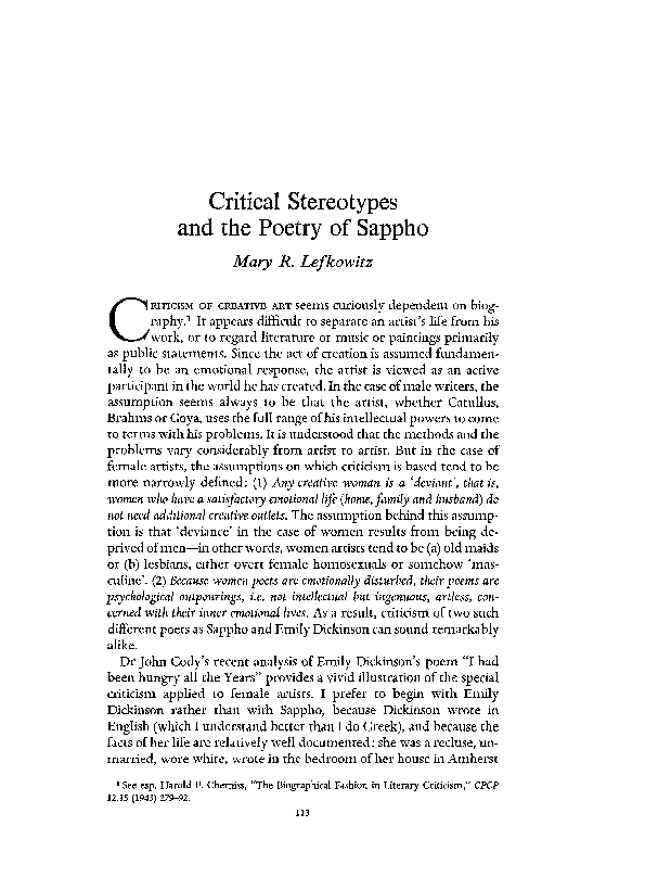 (PDF) Critical Stereotypes and the Poetry of Sappho