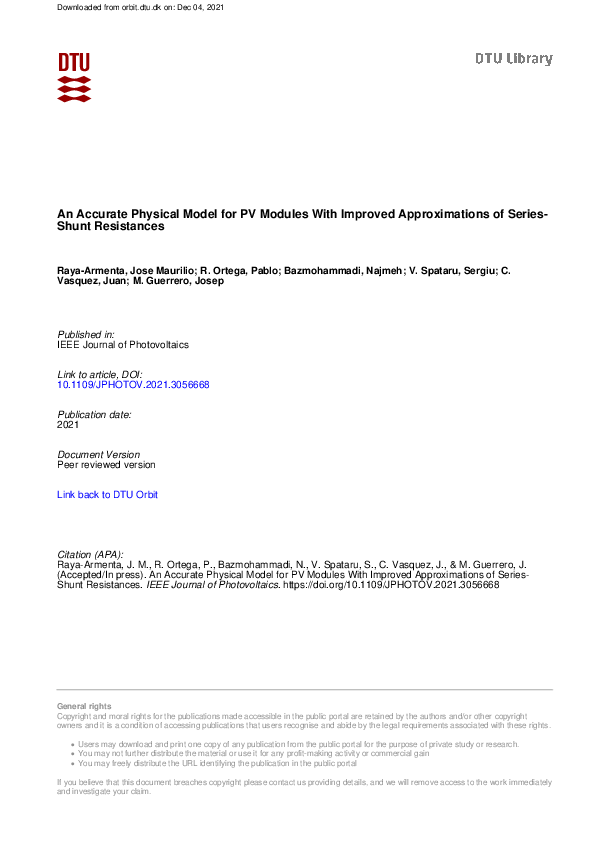 (PDF) An Accurate Physical Model for PV Modules With Improved ...
