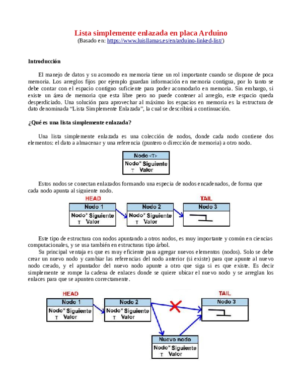 Pdf Lista Simplemente Enlazada En Placa Arduino