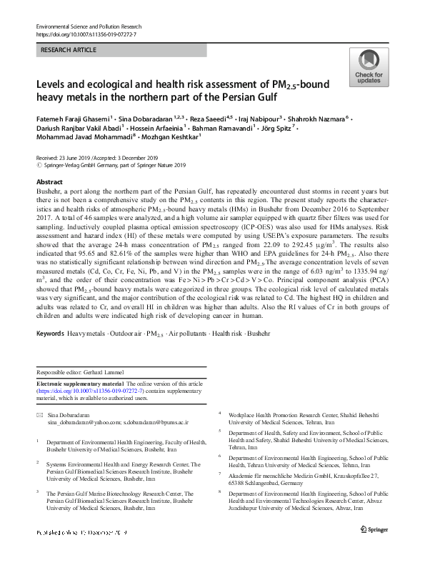 (PDF) Levels and ecological and health risk assessment of PM2.5-bound heavy metals in the ...
