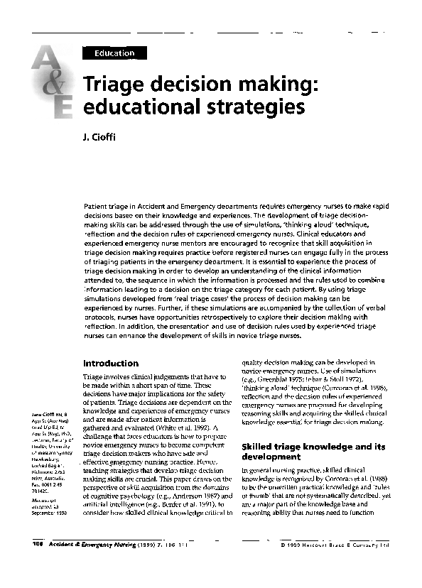 (PDF) Triage decision making: Educational strategies
