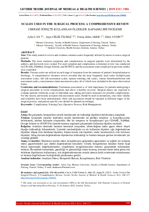 (PDF) Scales Used in the Surgical Process: A Comprehensive Review